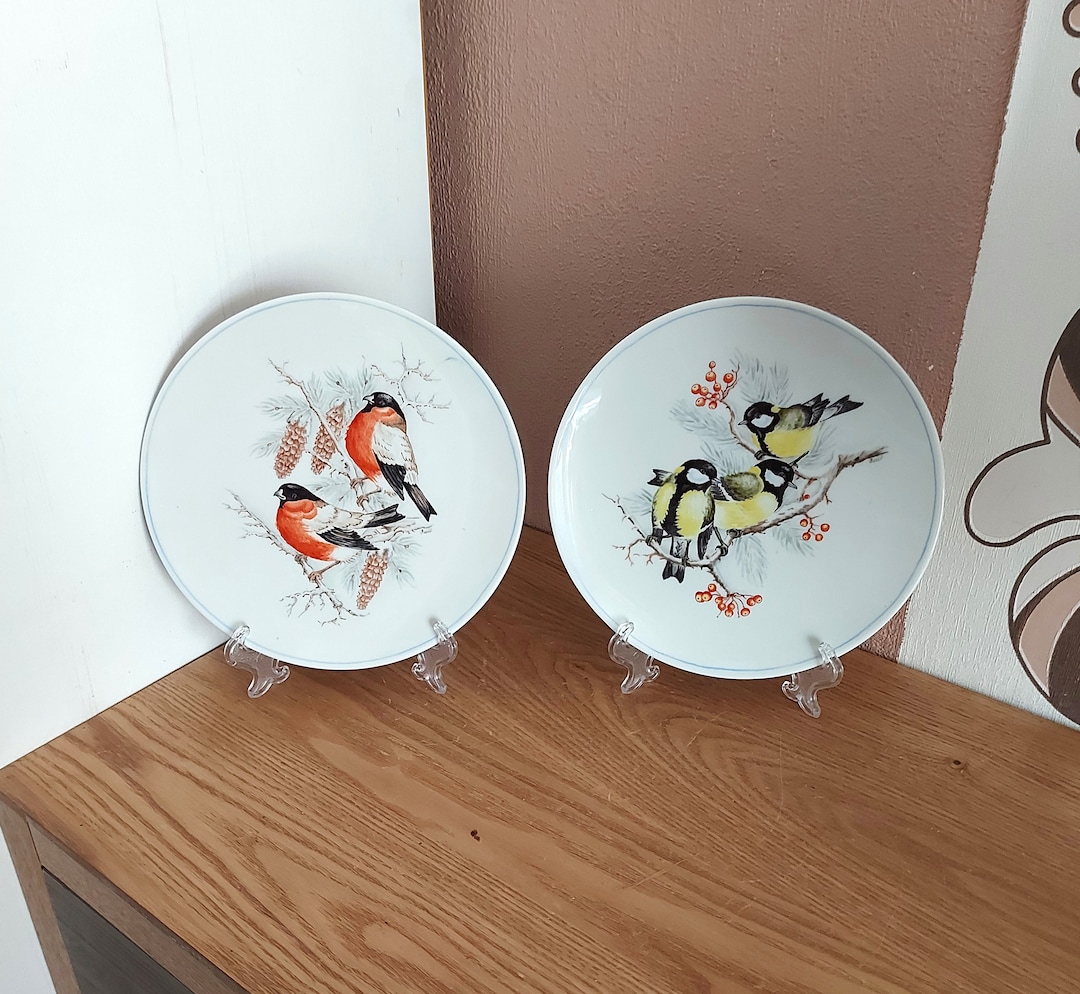 Vintage Handpainted Collectible Plate With Birds Pattern, Scandinavian ...