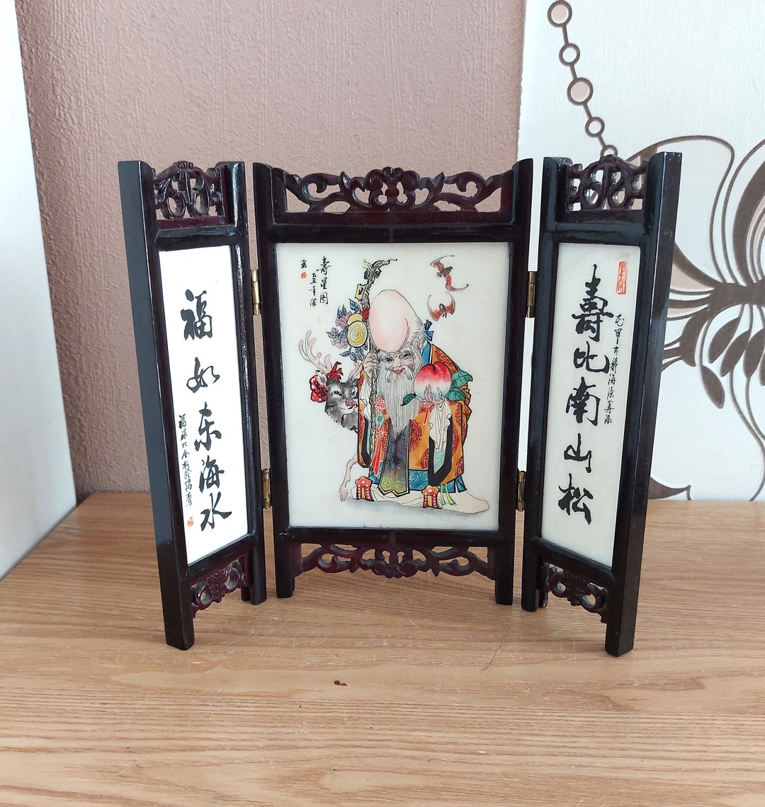 Vintage Small Ceramic Decorative Screen With Asian Print, Home Decor ...