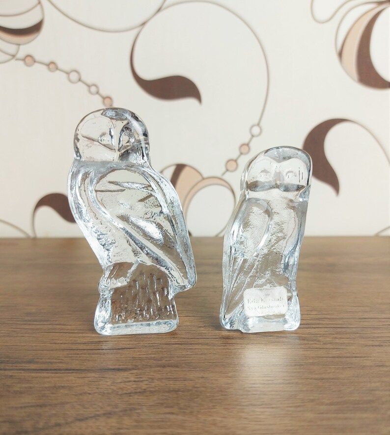 Vintage Eda Kristall Nya Glasbruket Glass OWL SET 3 Sweden - Etsy