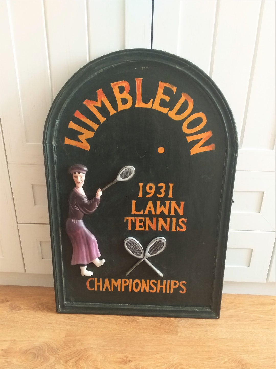 Vintage Large Wooden Relief WIMBLEDON 1931 Lawn Tennis CHAMPIONSHIP ...