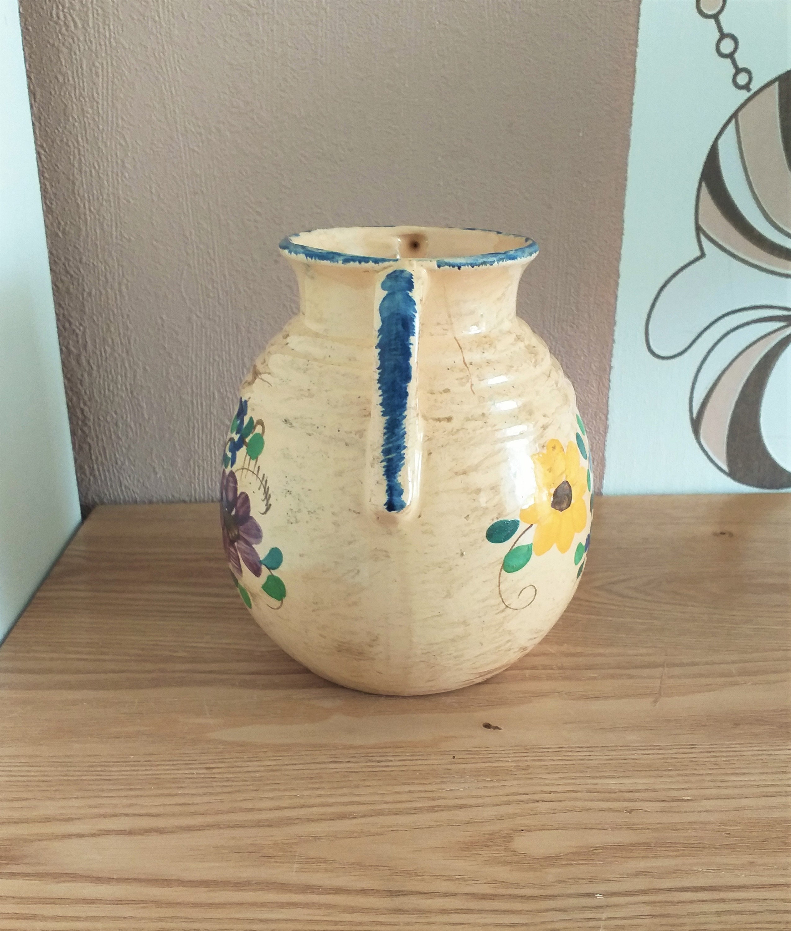 Vintage Hand Painted Ceramic Pot With Flowers Motive | Etsy