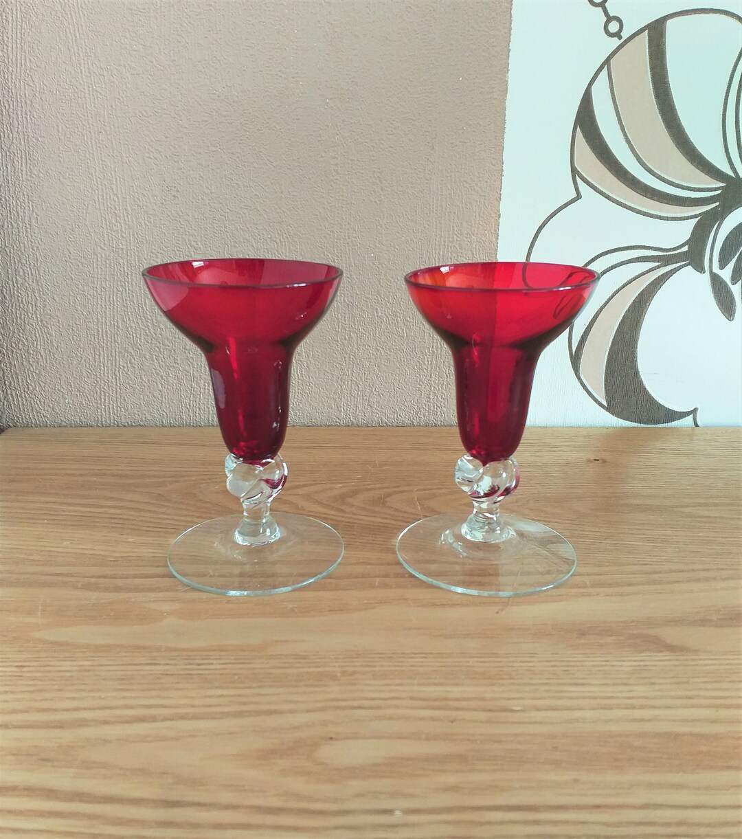 Vintage ELME Glasbruk Ruby Red Glass Candle Holders SET 2, Design by ...