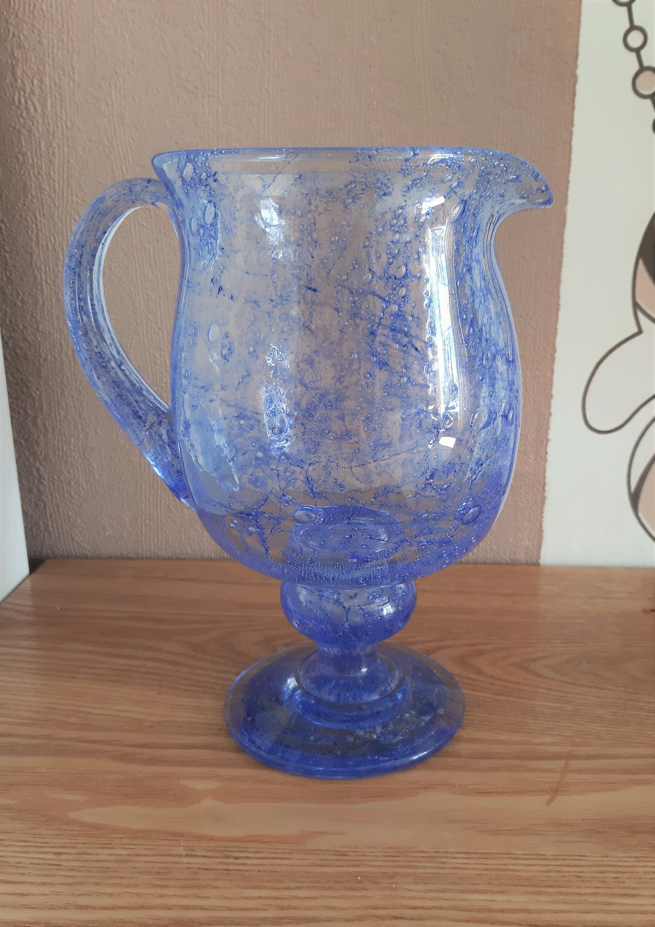 Vintage Large Blue Bubble Glass Jug Hand Blown Glass | Etsy