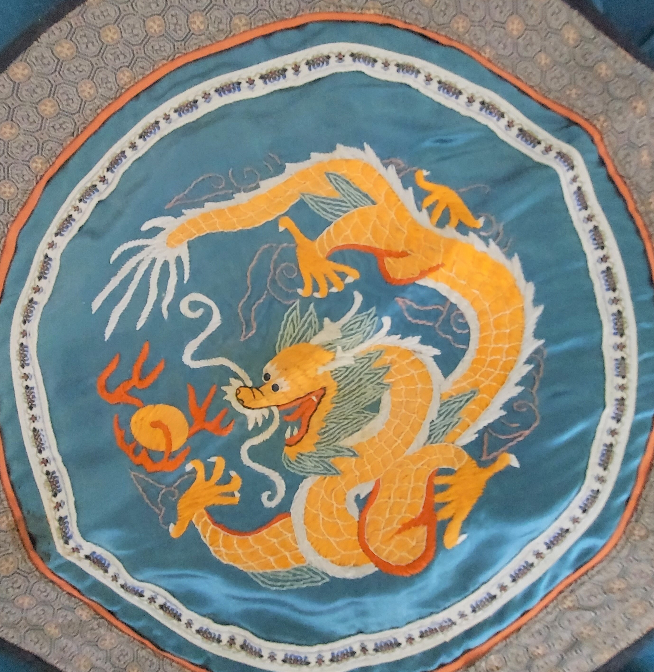 Vintage Chinese Round Table Mats With Dragons Asian Fabric - Etsy