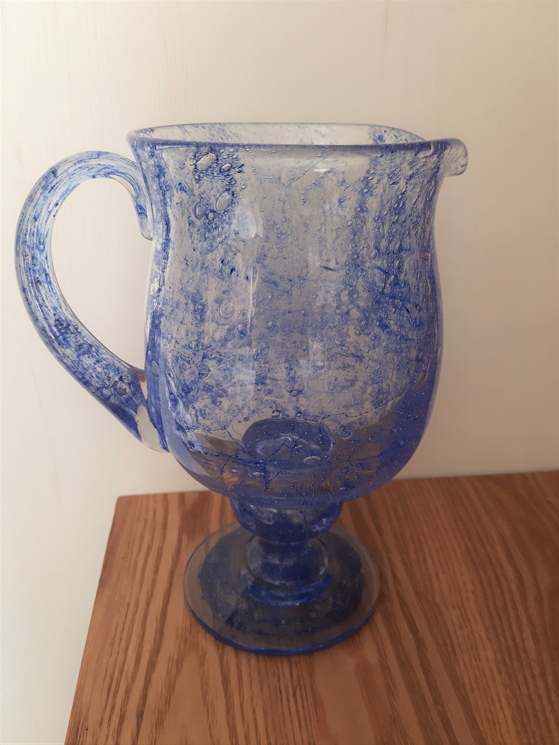 Vintage Large Blue Bubble Glass Jug Hand Blown Glass | Etsy