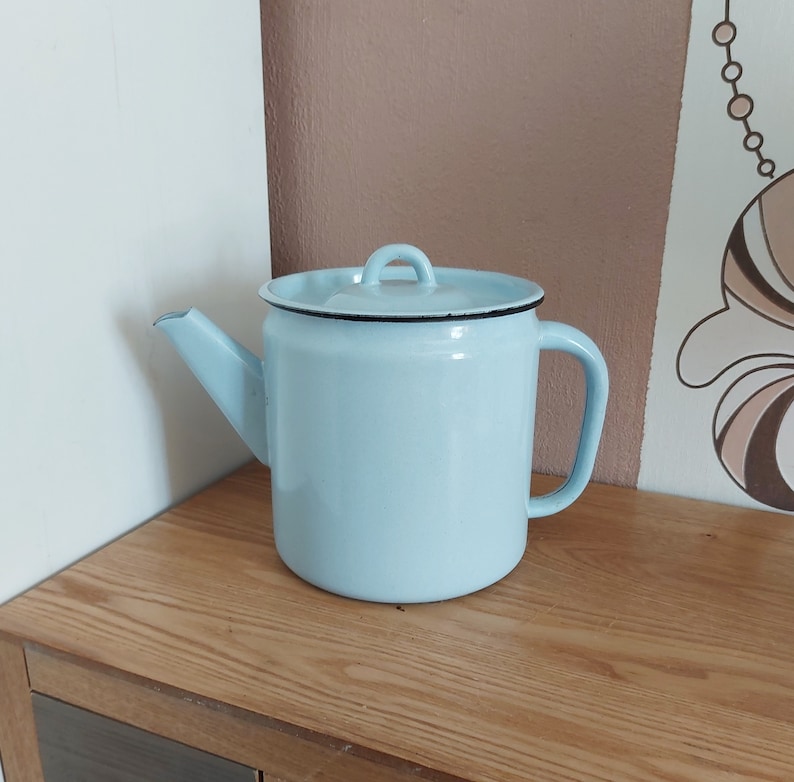Vintage Blue Enamel Teapot Retro Enamel Metal Teapot - Etsy