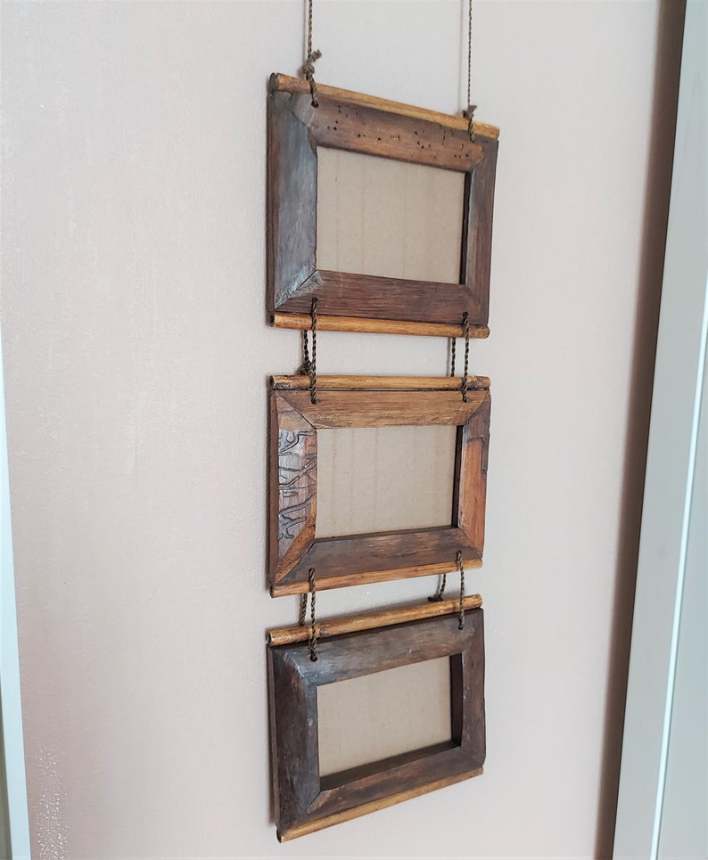 Vintage Wooden Hanging Triple Photo Frames, Hand Carved Wooden Photo ...