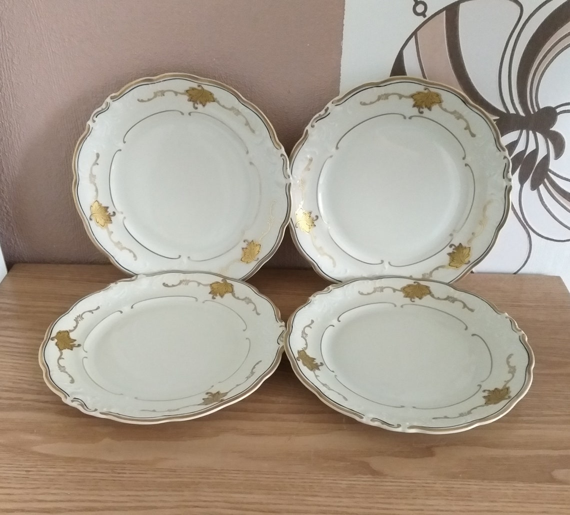 Vintage KPM POLAND Porcelain Plates With Golden Leaf Design - Etsy ...