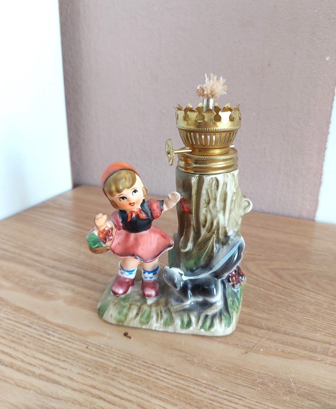 Vintage Mini Oil Lamp, Porcelain Table Oil Lamp, Girl Figurine Lamp ...