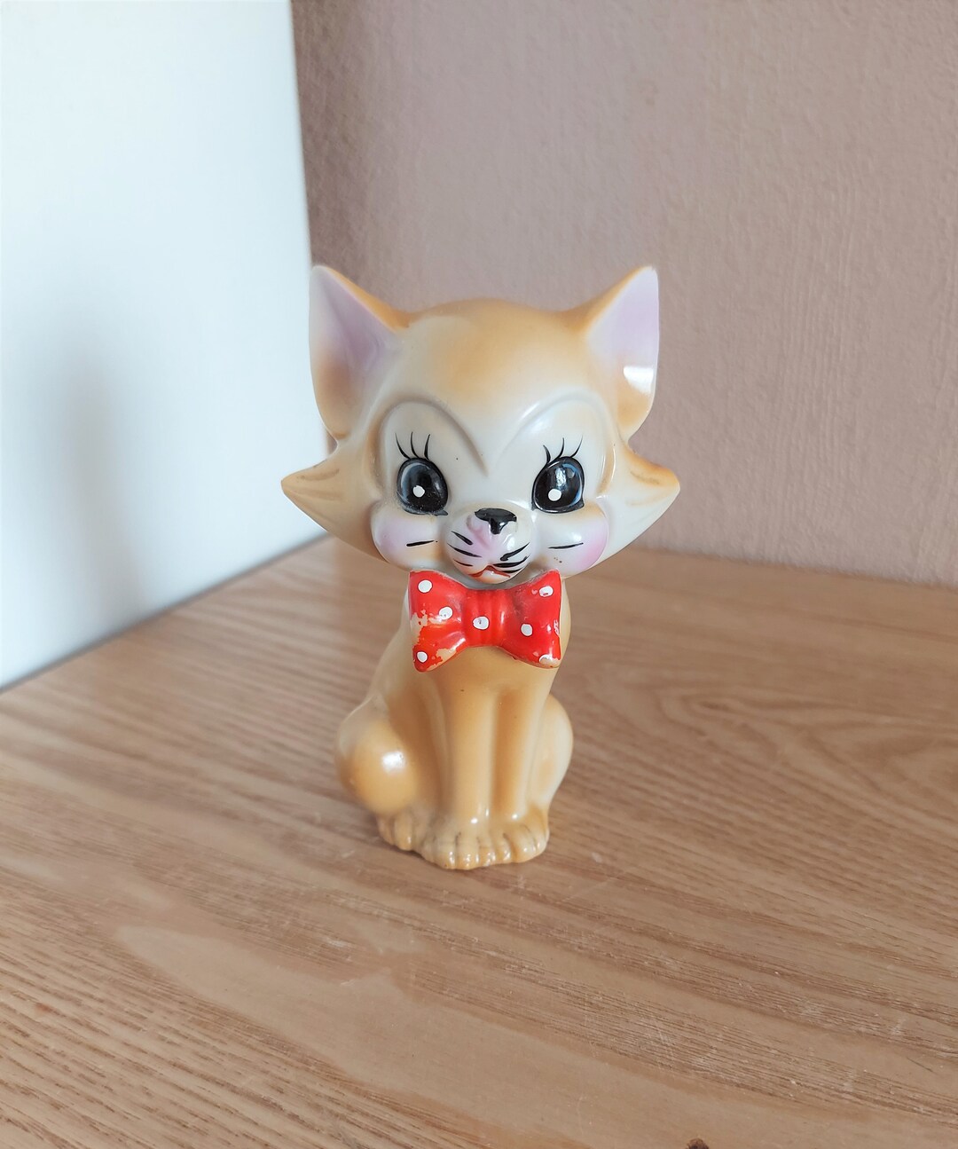 Vintage IMPORT Porcelain Cat Figurine, Beige Cat Statuette - Etsy