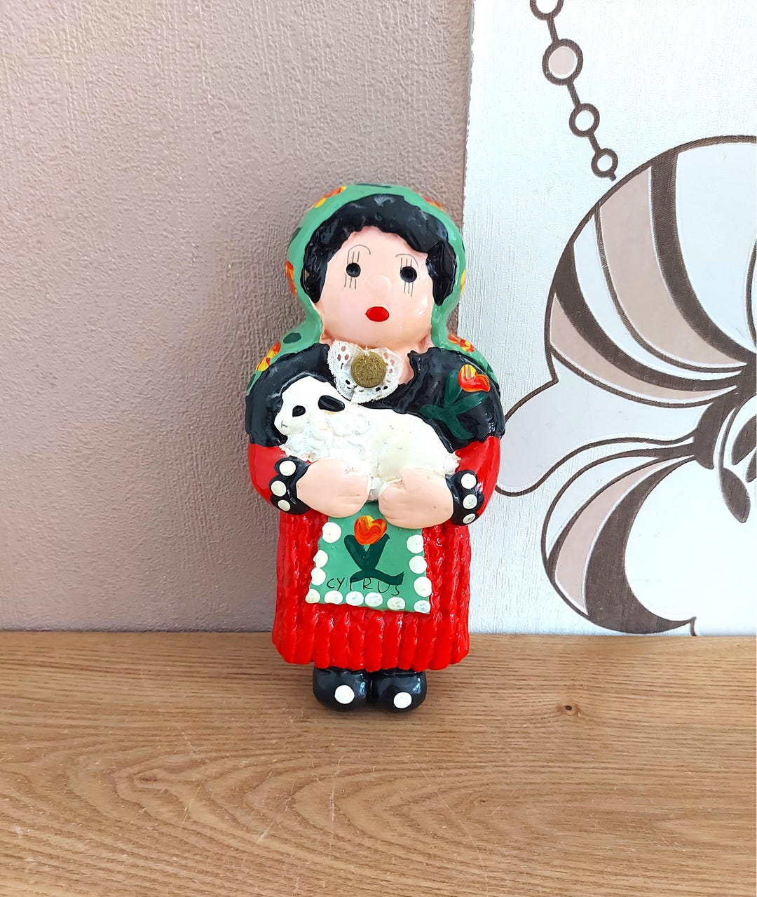 Vintage Gypsum Cyprus Folk Art , Original Hand Made Village Doll, Wall ...