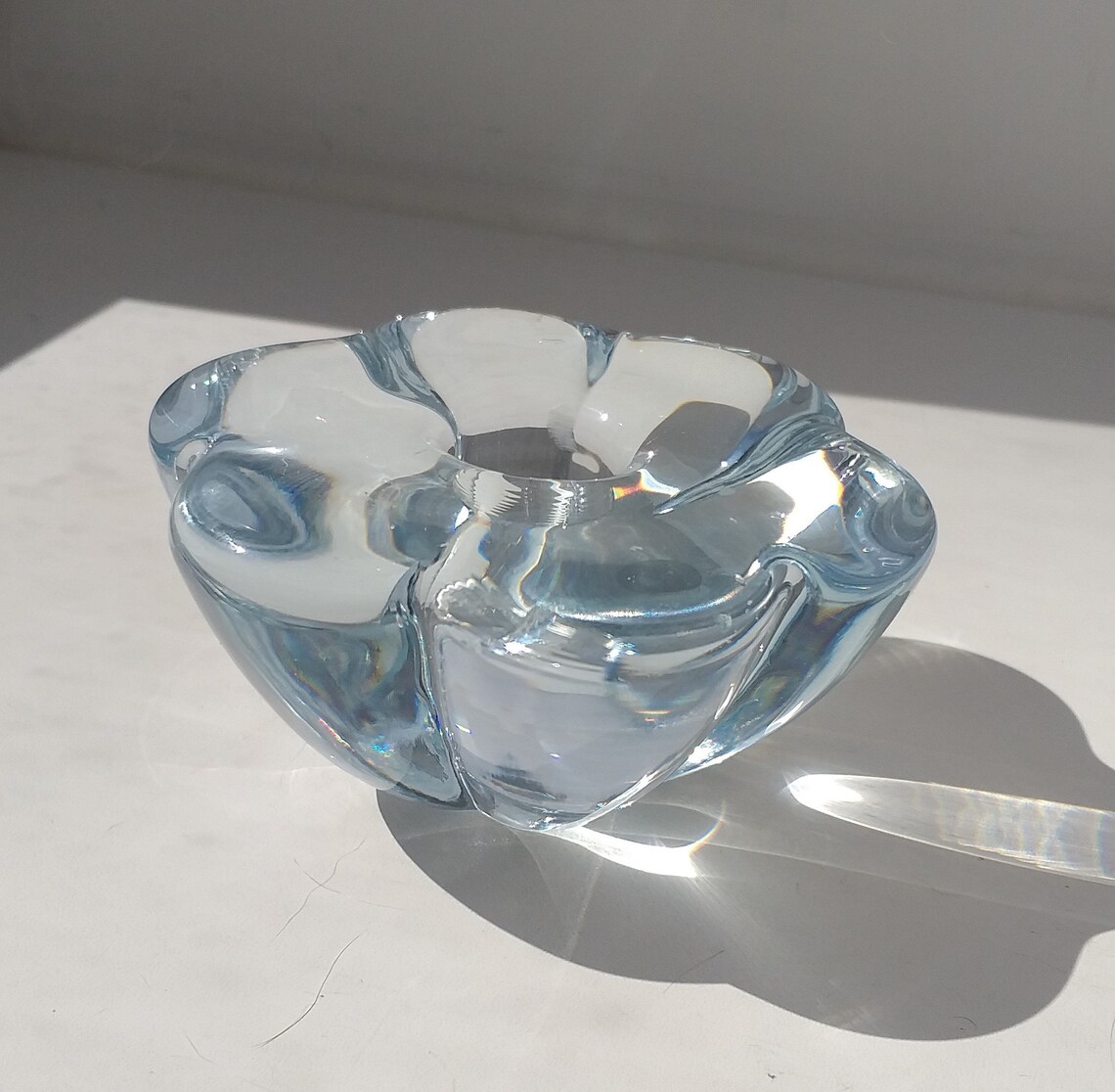 Vintage Large ORREFORS STELLA Flower Blue Glass Candle Holder - Etsy