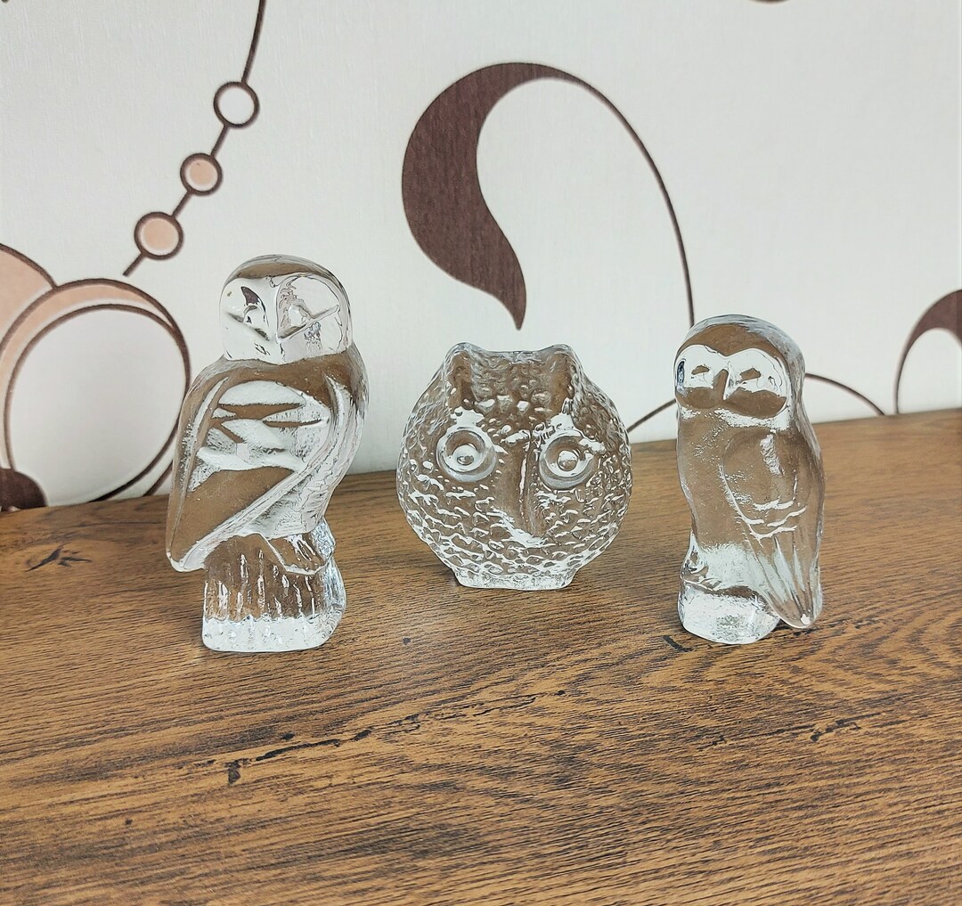 Vintage Eda Kristall Nya Glasbruket Glass OWL SET 3, Sweden, 1970s - Etsy