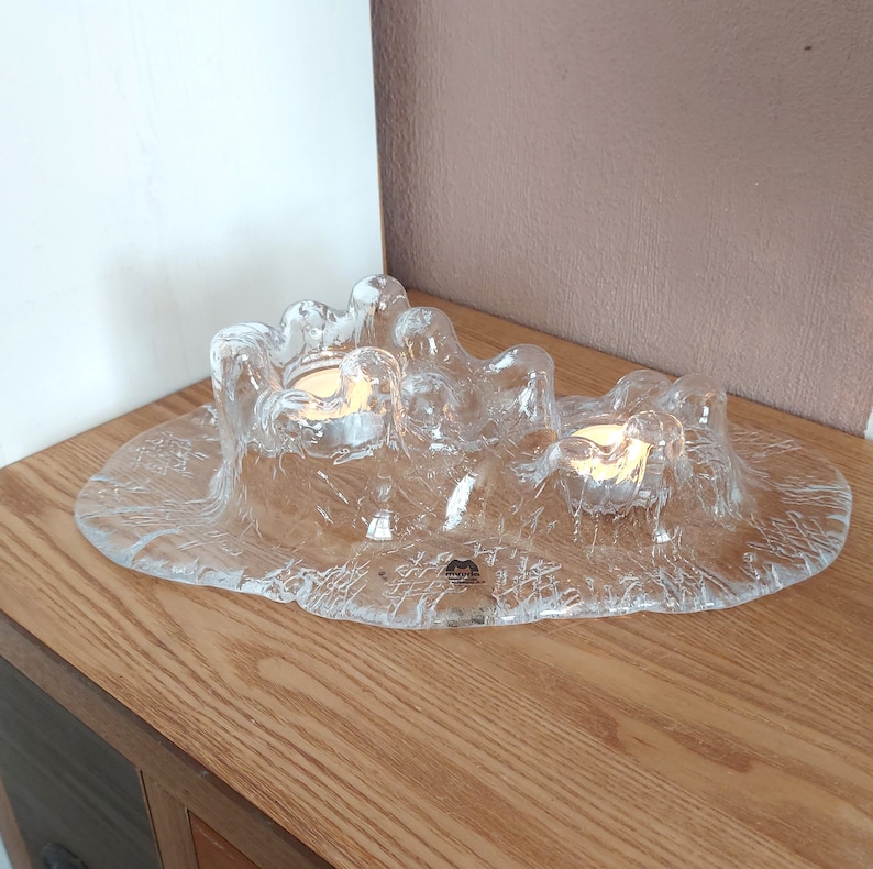Vintage MUURLA Glass Volcano Candle Holder, Finnish Art Glass Candle ...