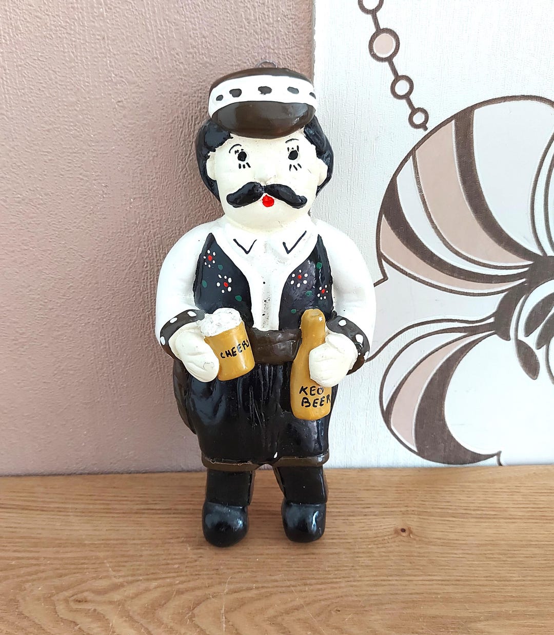 Vintage Gypsum Cyprus Folk Art Beer Man, Wall Plaque Hand Made and Hand ...