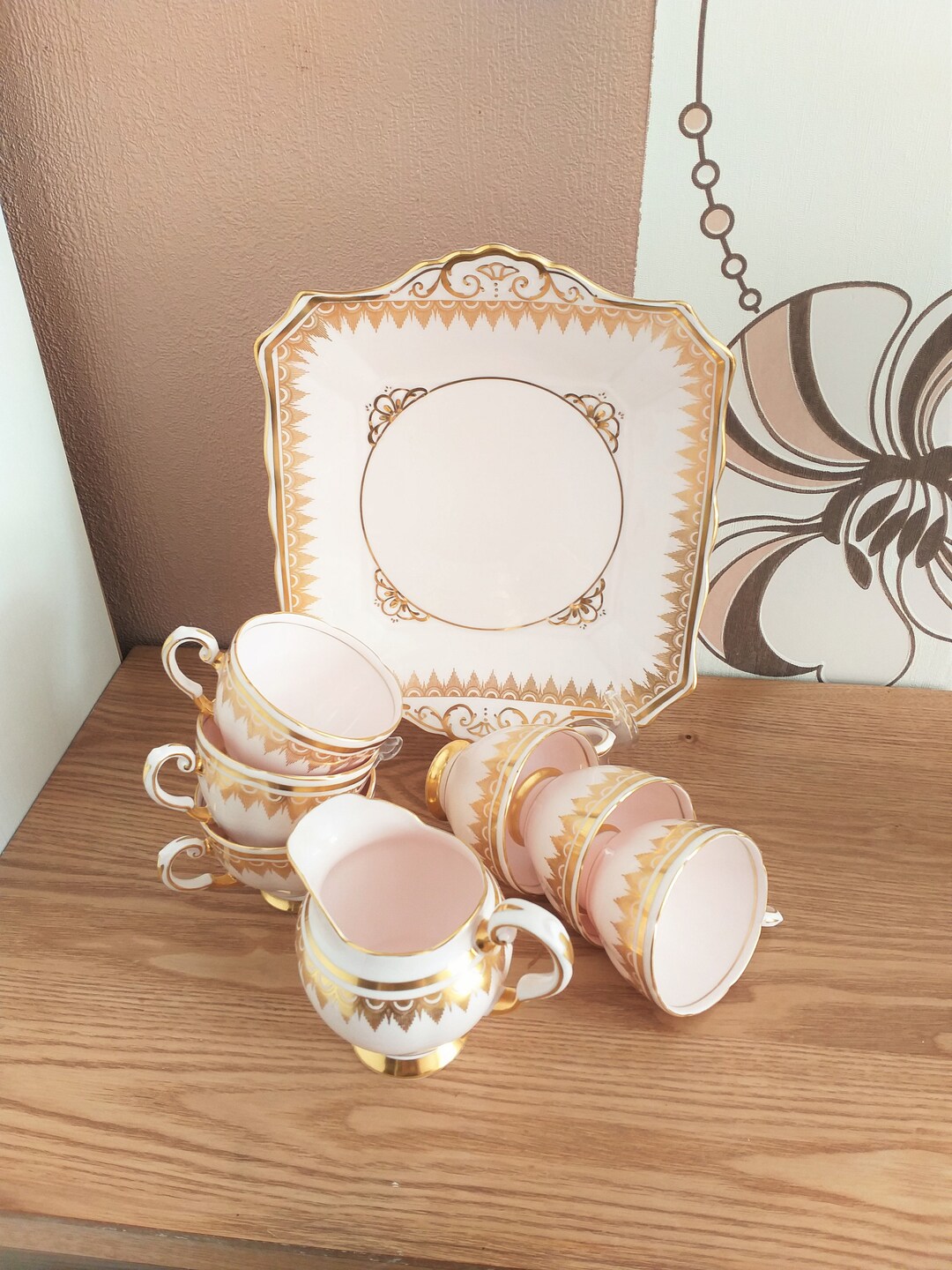 Vintage TUSCAN Pink and Gold English Bone China Porcelain Set 8 ...