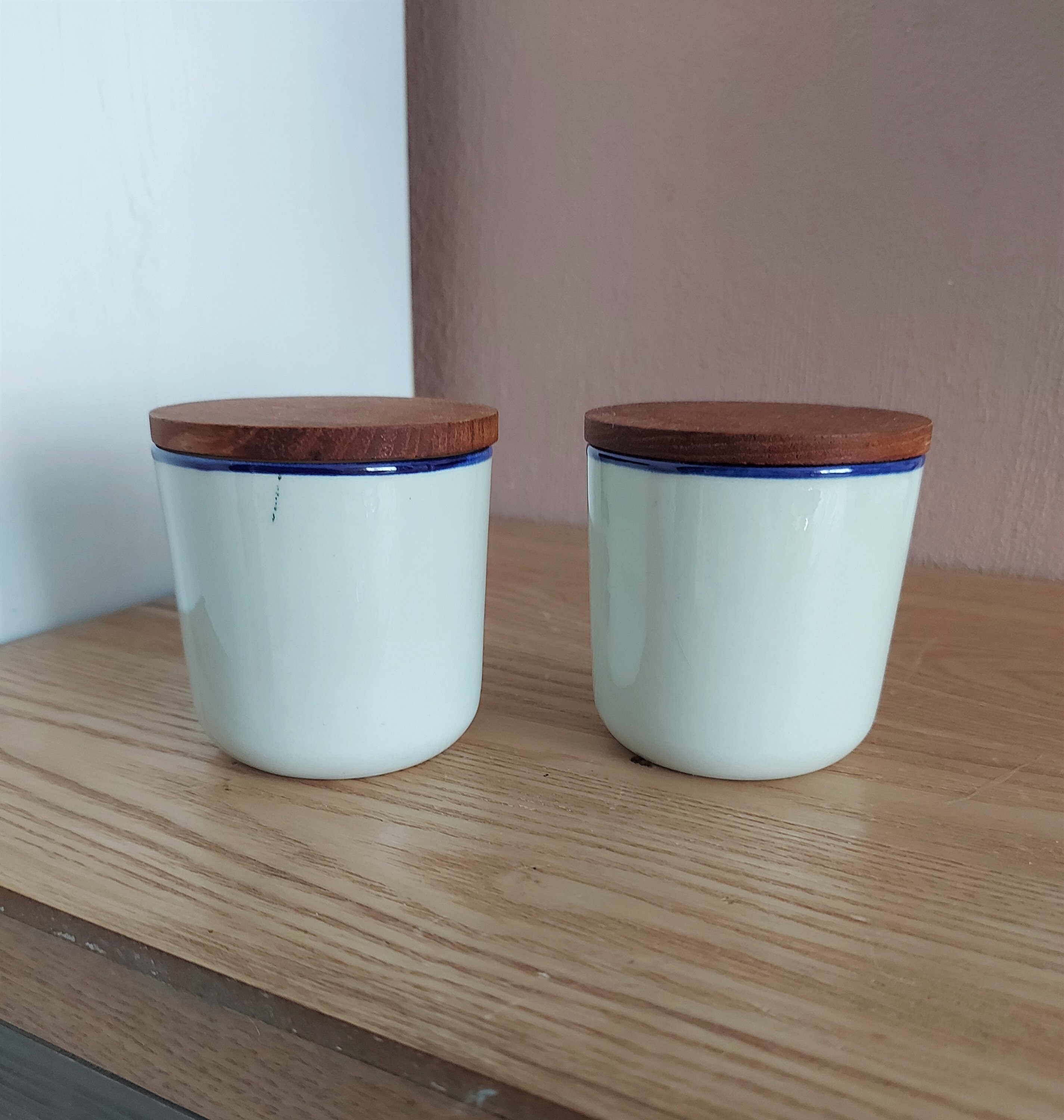 Vintage Scandinavian Ceramic SPICE JARS With Wooden Lid SET 2 - Etsy