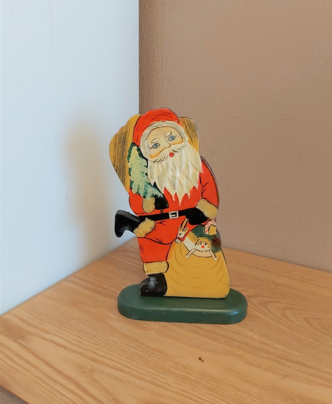 Vintage Wooden Standing SANTA CLAUS , Hand Made St.nikolas, Hand ...