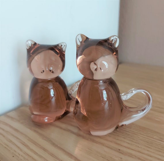 Vintage Amber Glass Cat Figurine SET 2 Light Brown Glass - Etsy