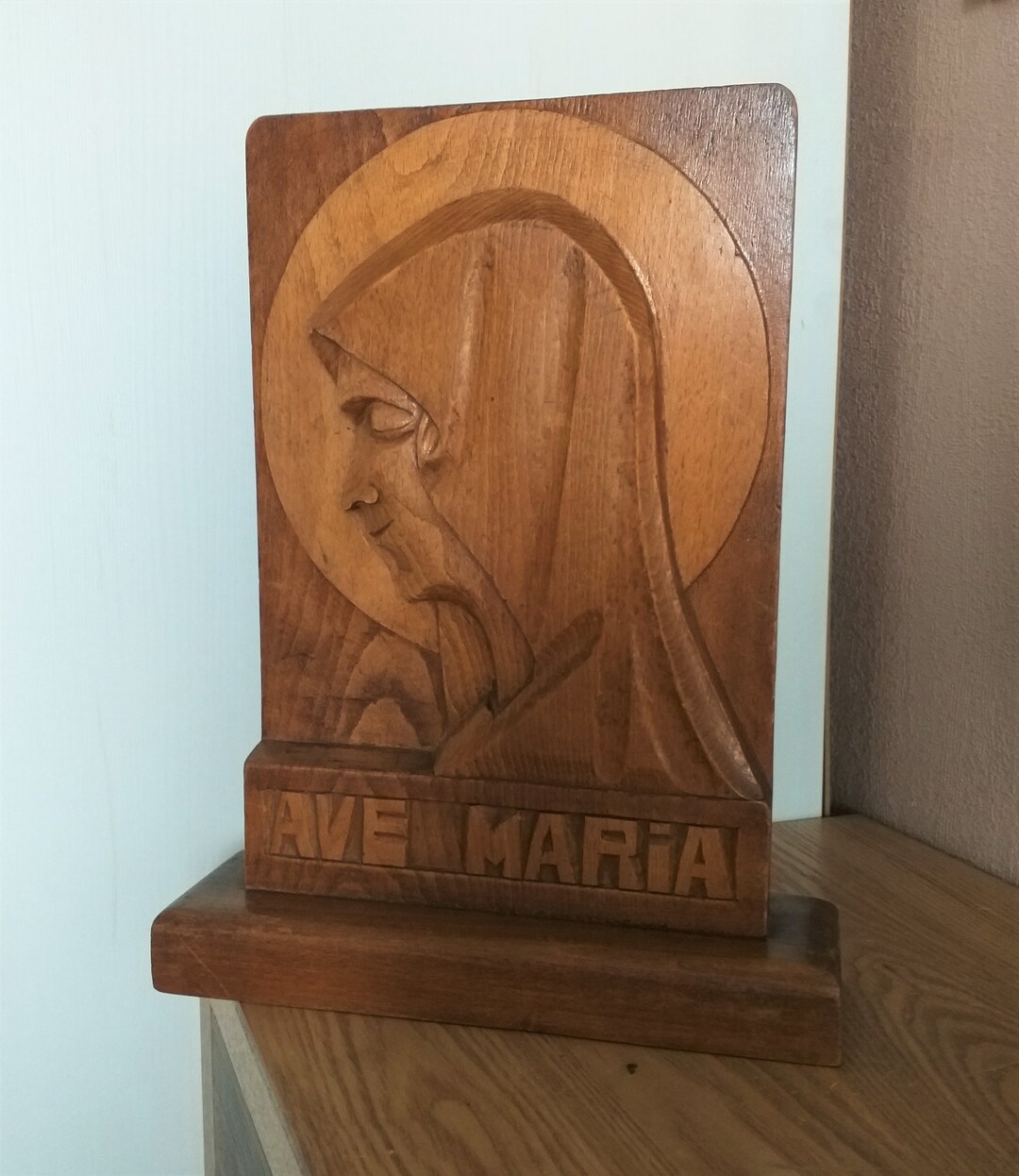 Vintage Wooden Sculpture of the VIRGIN MARY FACE, Wooden Catholic Ave ...