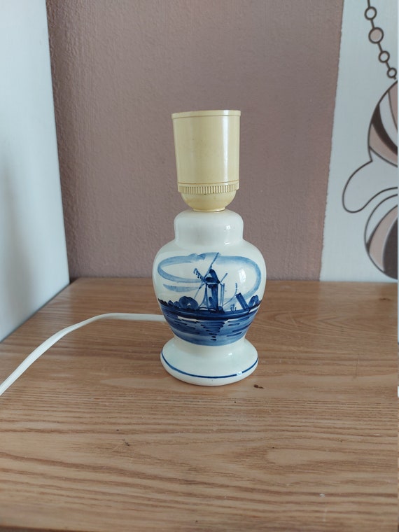 Vintage DELFT Small Table Lamp With Windmill Pattern Holland - Etsy