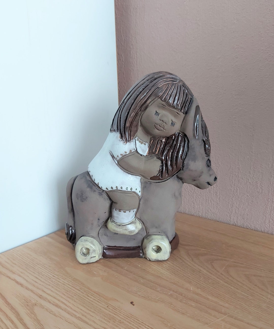 Vintage Ceramic ELBOGEN Pottery Girl on a Horse Figurine , Sweden ...