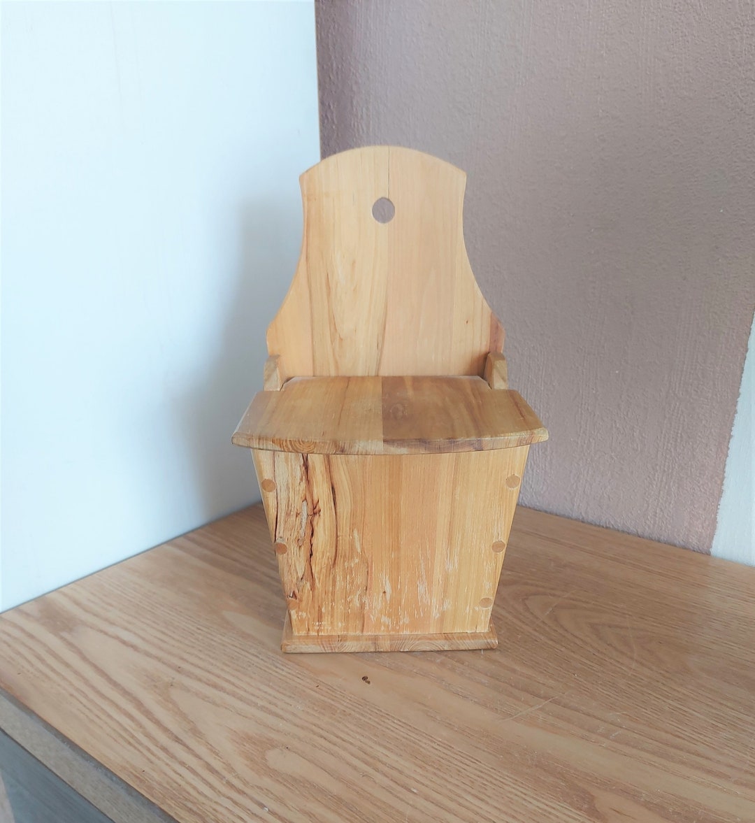 Vintage Wooden Salt Box, Vintage Hand Carved Salt Box, Kitchen Jar ...