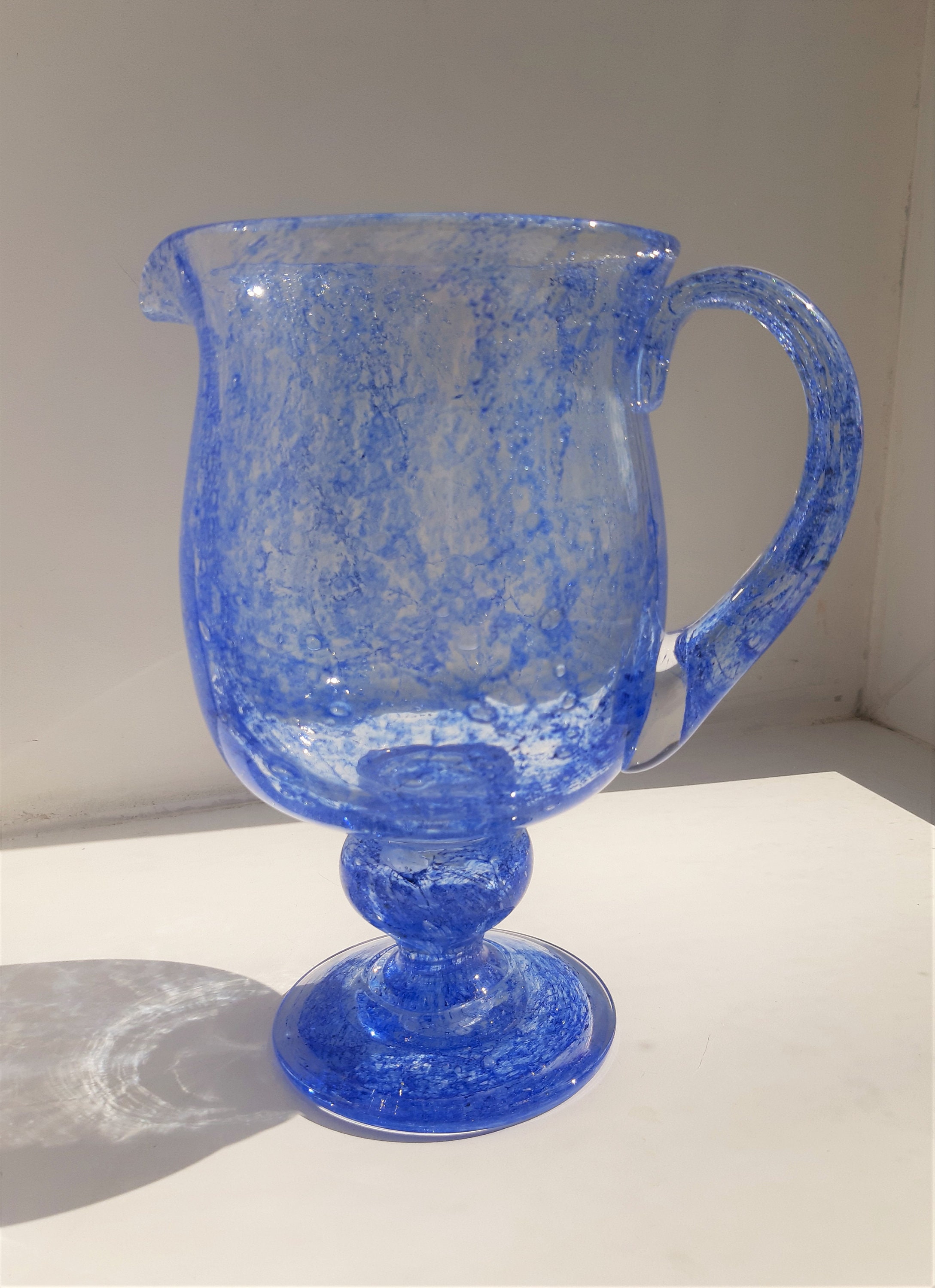 Vintage Large Blue Bubble Glass Jug Hand Blown Glass | Etsy