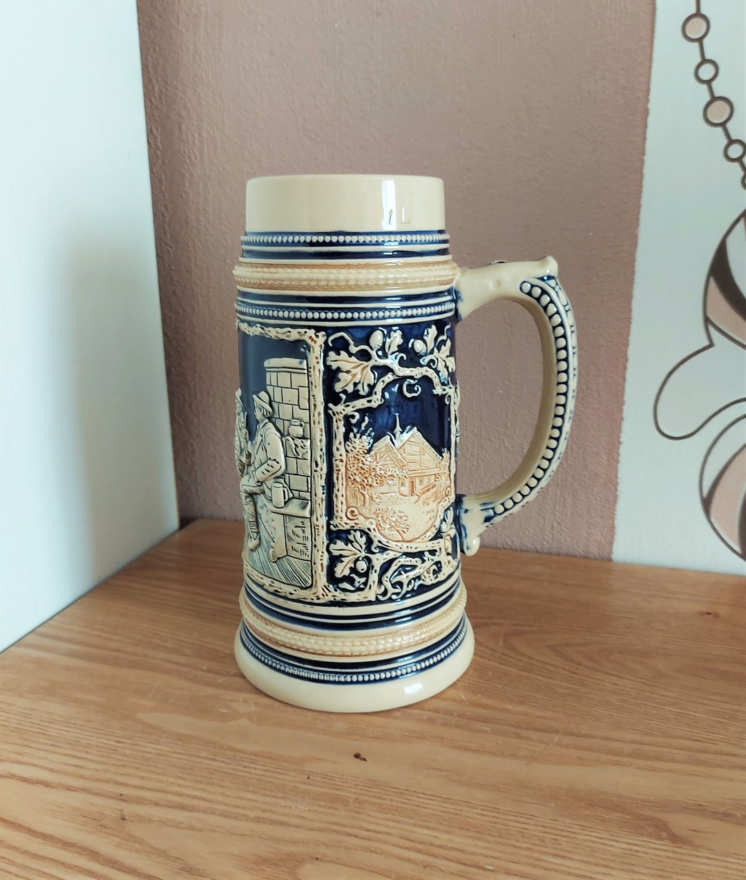 Vintage Ceramic Beer Stein, Large German Glazed Beer Mug, Germany ...