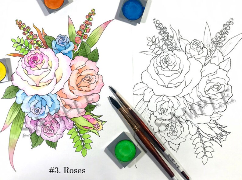 4 Flower Coloring Pages for Instant Download Peonies | Etsy