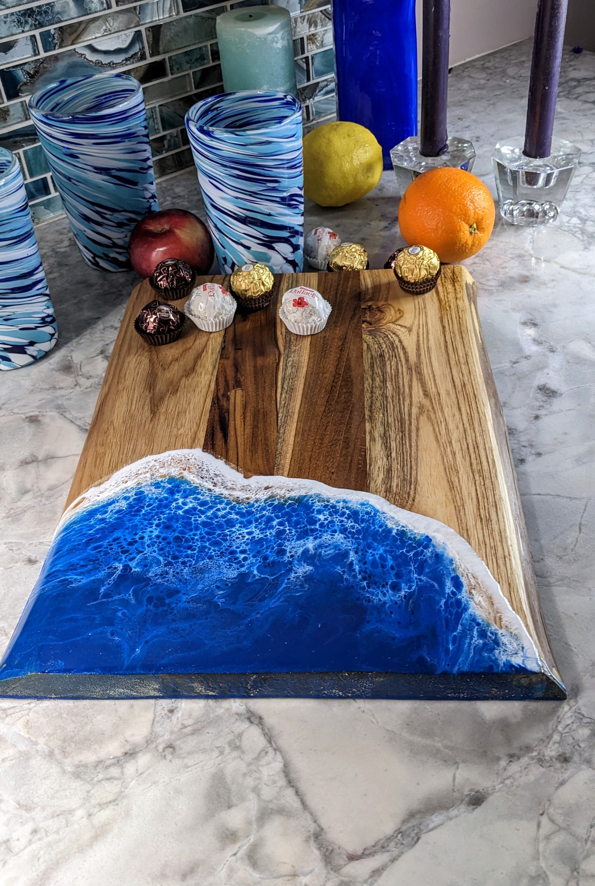 Live Edge Teak Ocean Wave Board - Etsy