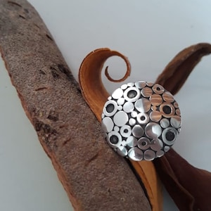 Large Round Silver Ring Blackened Silver, Small Polished Circles on ...