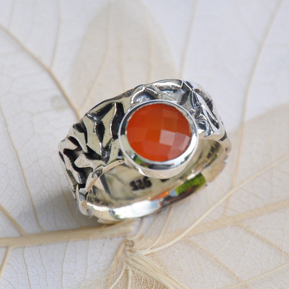 Karneol Ring aus Silber, Statement Ringe, rote Halbedelsteine, schickes ...