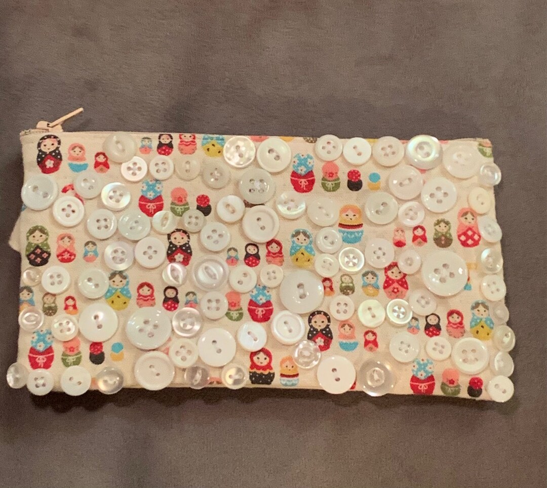 Matryoshka Fabric Wristlet Clutch: Button Accent, Pastel Colors - Etsy