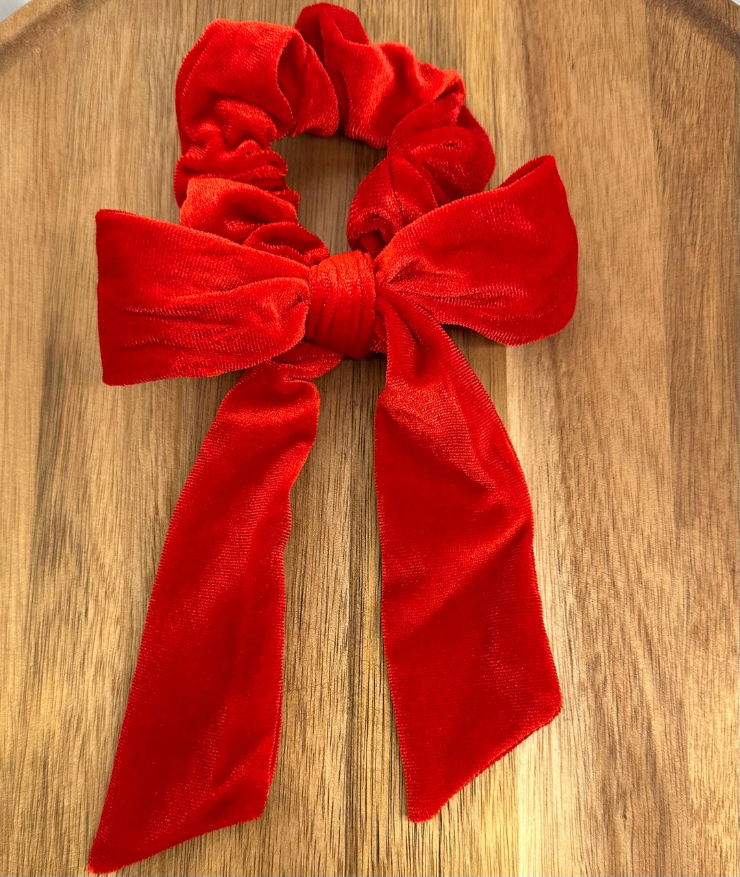 Bright Red Velvet Scrunchie Scrunchy Hair Bow - Etsy