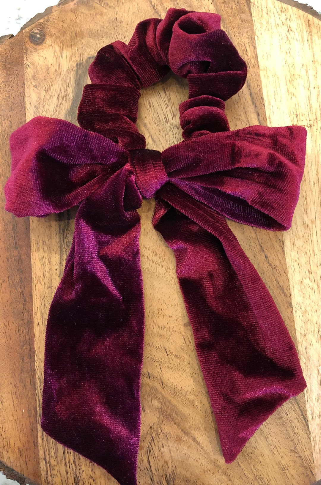 Classic Burgundy Red Velvet Scrunchie Scrunchy Hair Bow Tie - Etsy