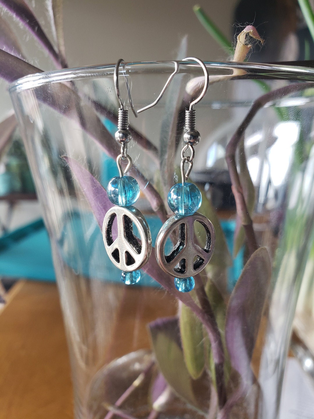 Light Blue Translucent Peace Sign Earrings - Etsy