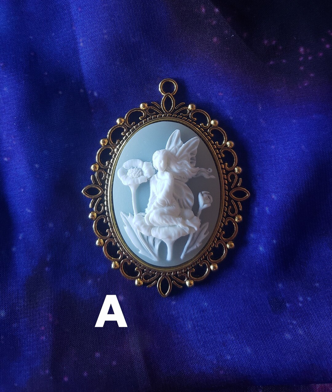 Blue Faerie Flower Gold or Bronze Cameo - Etsy
