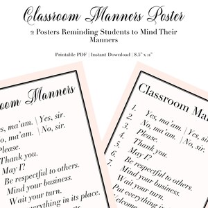 Classroom Manners Posters - Etsy