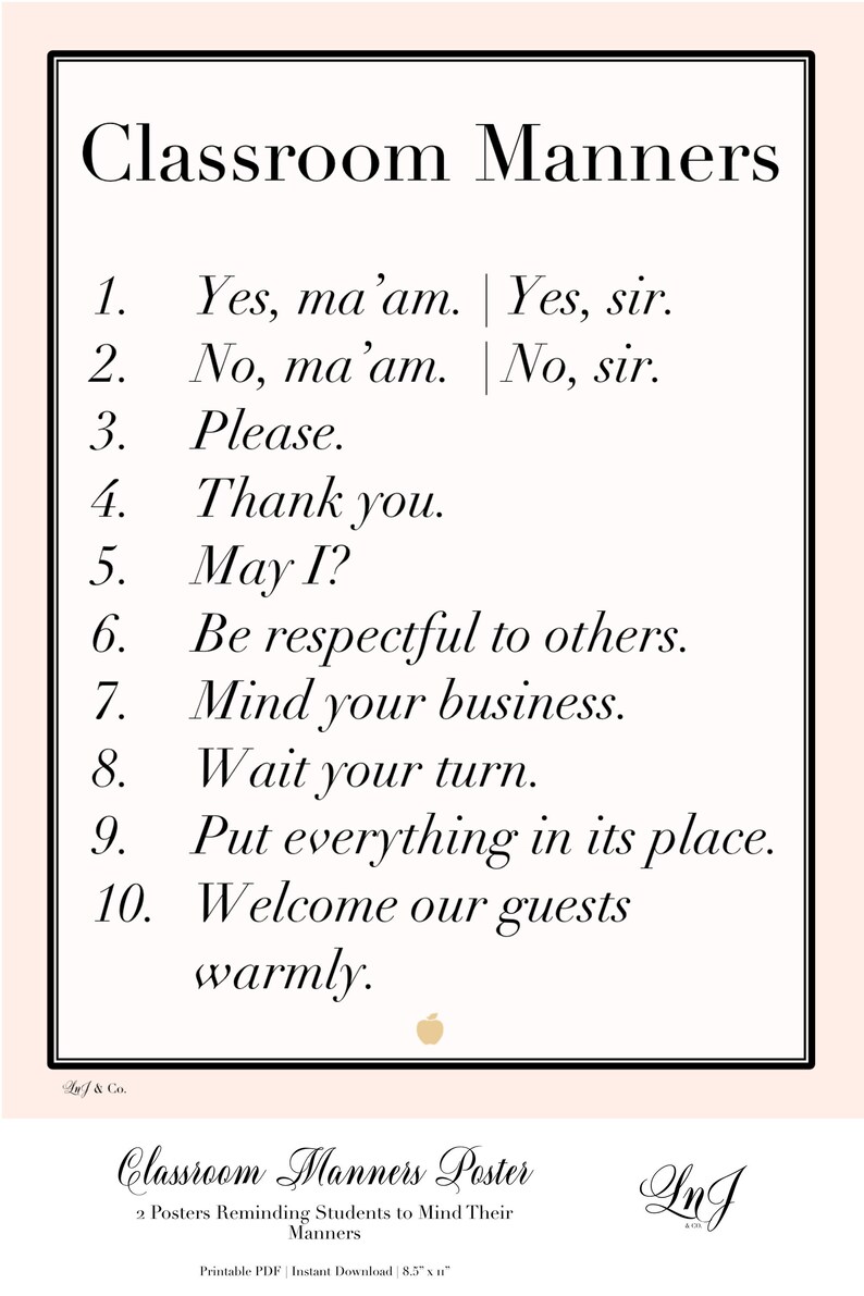 Classroom Manners Posters - Etsy