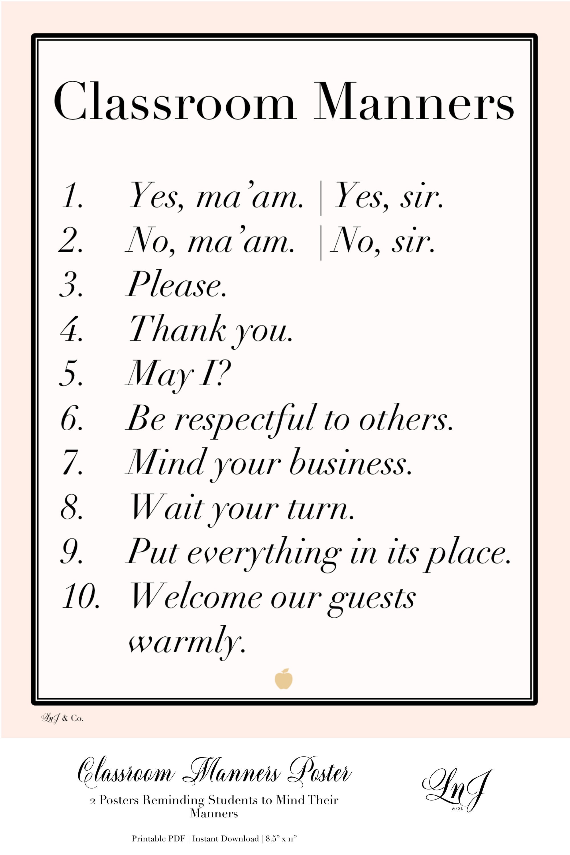 Classroom Manners Posters - Etsy