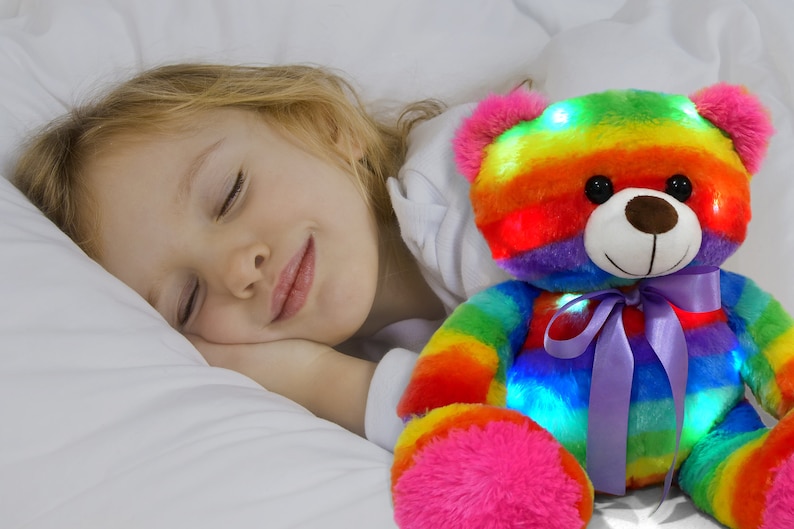 LED Light up Rainbow Teddy Bear Stuffed Animal 10 Minute Timer ...