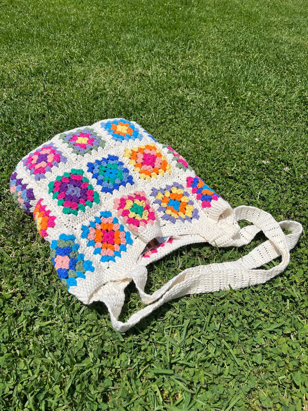 Colorful Crochet Granny Square Tote Bag - Etsy
