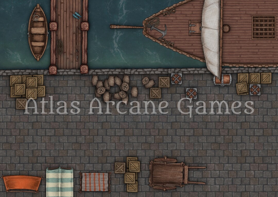 RPG Battle Map Dockside Harbor Encounter. Fantasy Role Playing Game ...