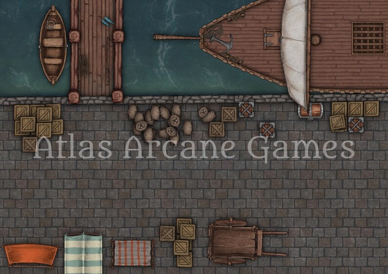 RPG Battle Map Dockside Harbor Encounter. Fantasy Role Playing Game ...