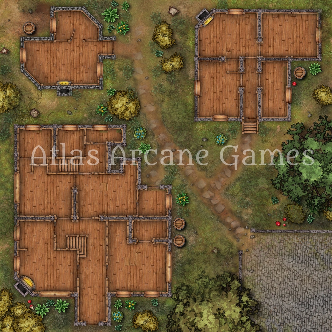 RPG Battle Map Town Houses Unfurnished. Fantasy Role Playing Game ...