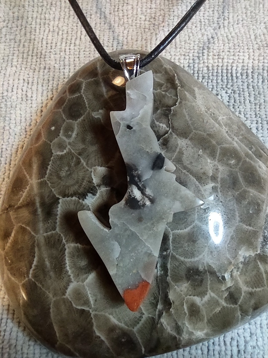 Unique Michigan Pudding Stone Upper Peninsula Shaped Pendant From Lake ...