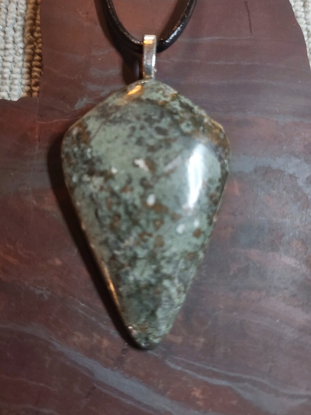 Shield Shaped Michigan Epidote and Native Copper Ore Pendant. Mossy and ...