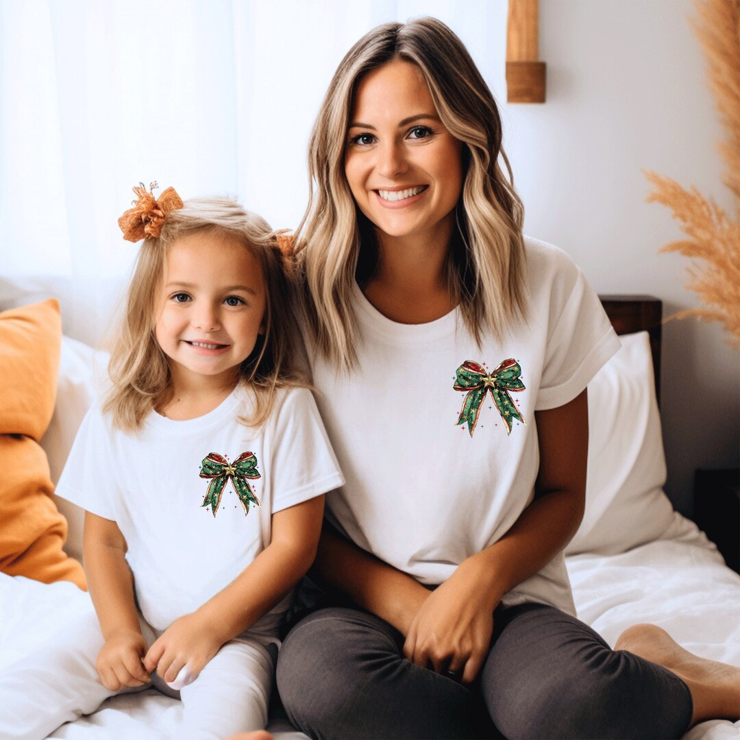 Cute Christmas Vintage Bow T-shirt Front and Back Design, Christmas ...