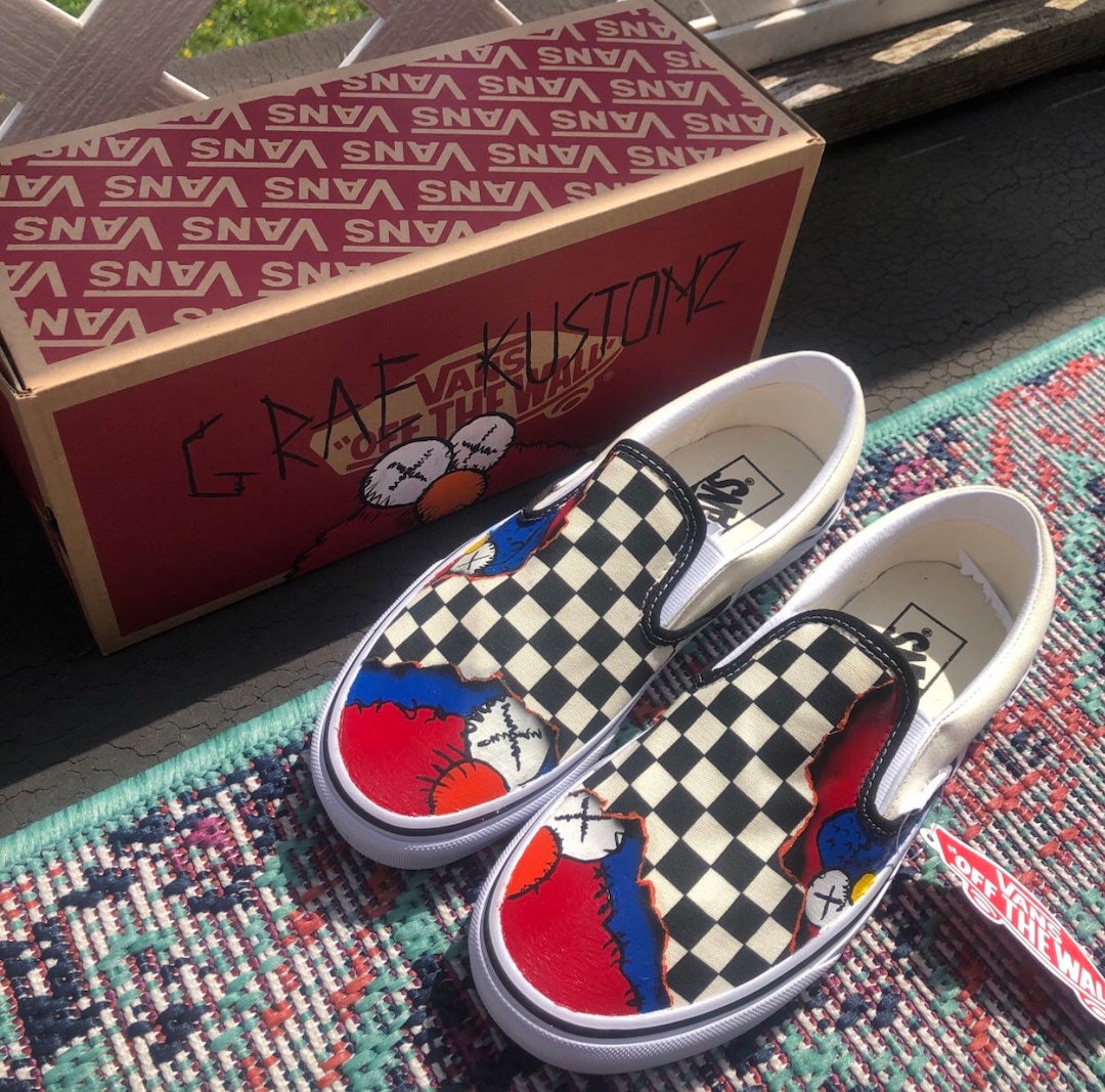Custom Burned Checkerboard Vans kaws Inspired - Etsy